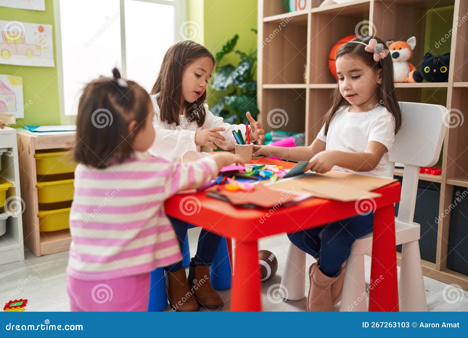 Group of Kids Preschool Students Sitting on Table Drawing and Make ...