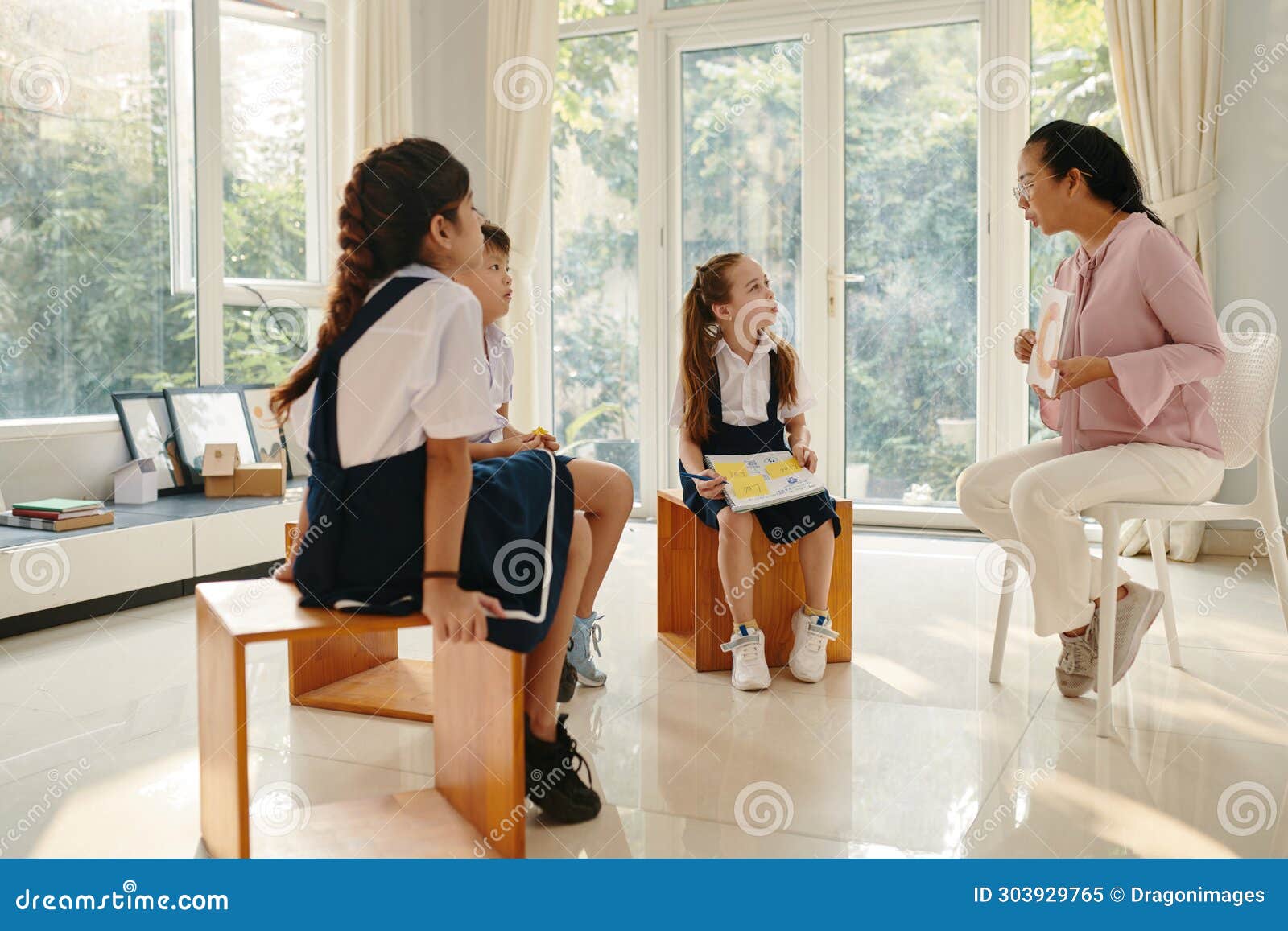 Group of Kids Reading Letter on Card Stock Image - Image of grade ...