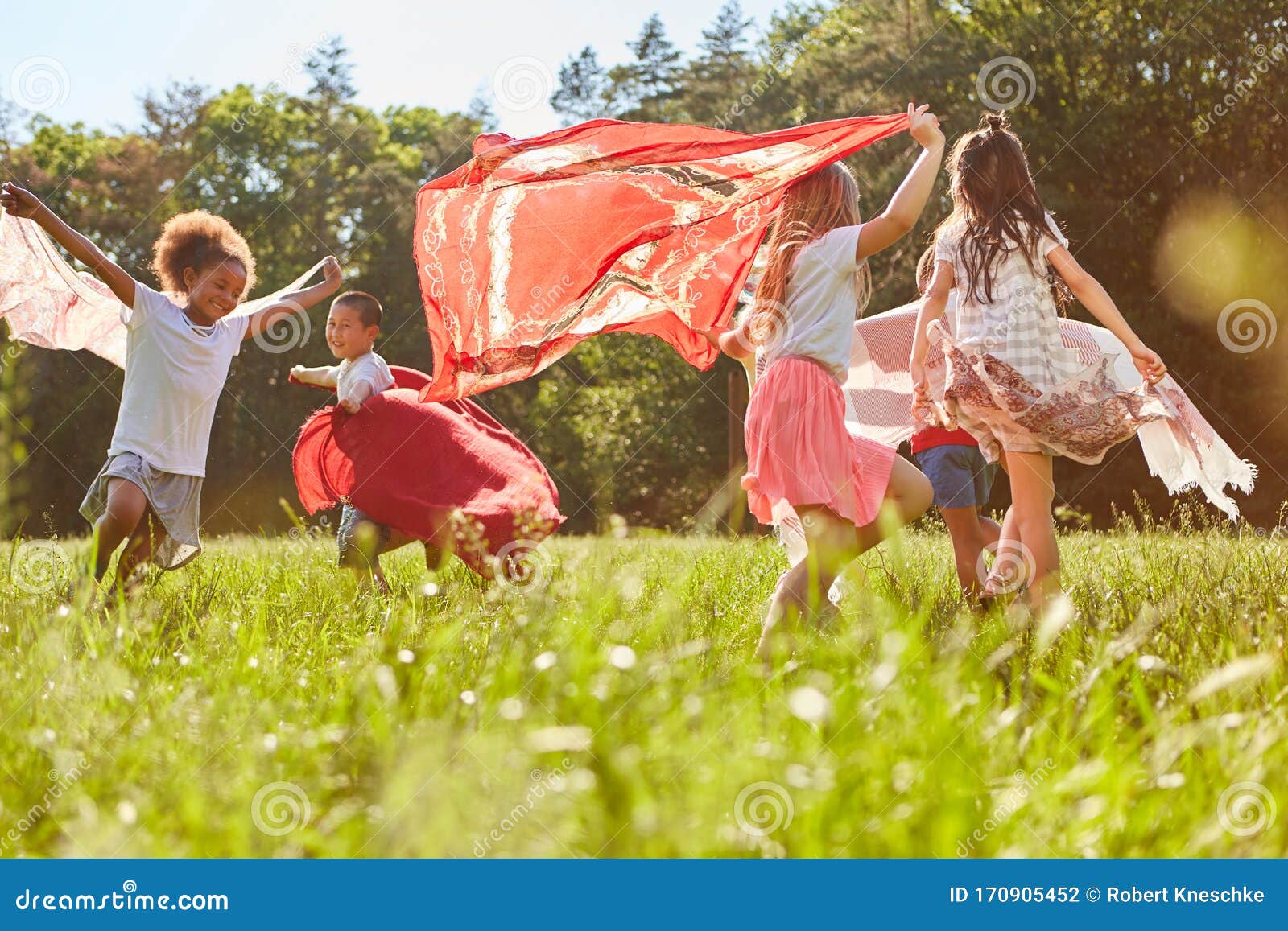 Group of Kids is Running and Dancing with Towels Stock Photo - Image of ...