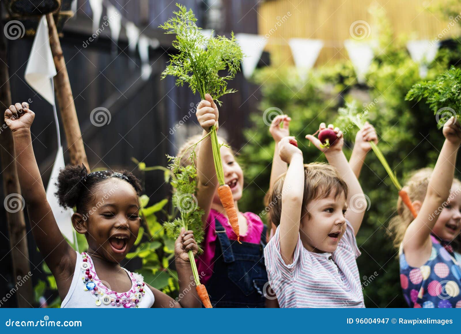 Group of Kids School Friends Hand Raised Happiness Smiling Learn Stock ...