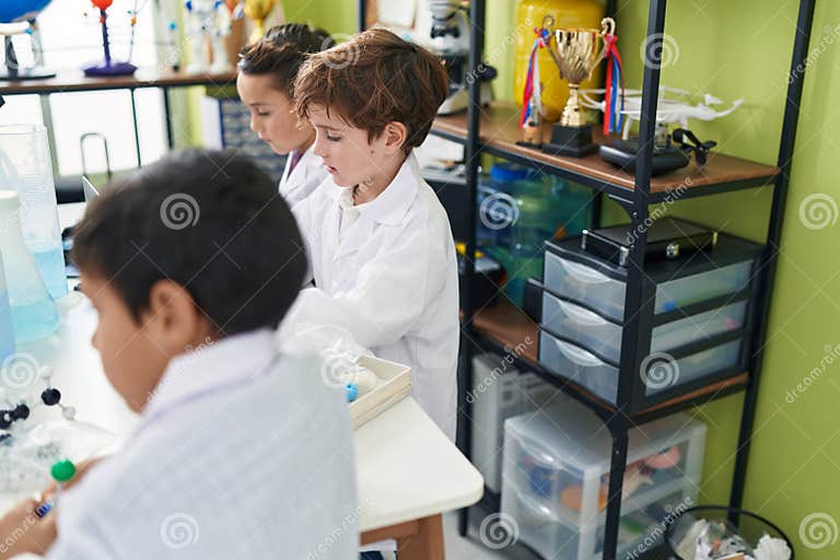 Group of Kids Scientist Students Holding Molecules at Laboratory ...