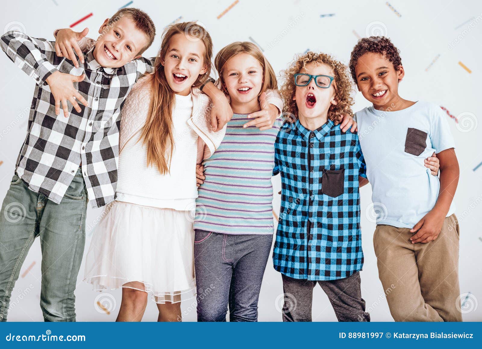 Group of Kids Standing in a Row Stock Image - Image of playing, embrace ...