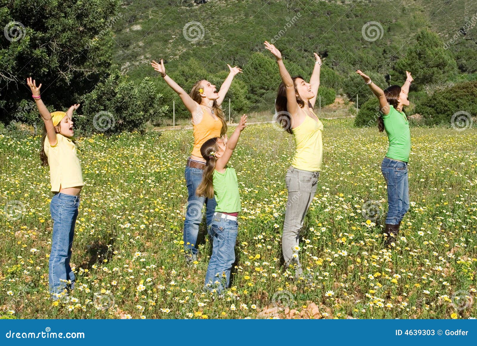Kids Put Arms In Star Shape On Sky Background Stock Image ...