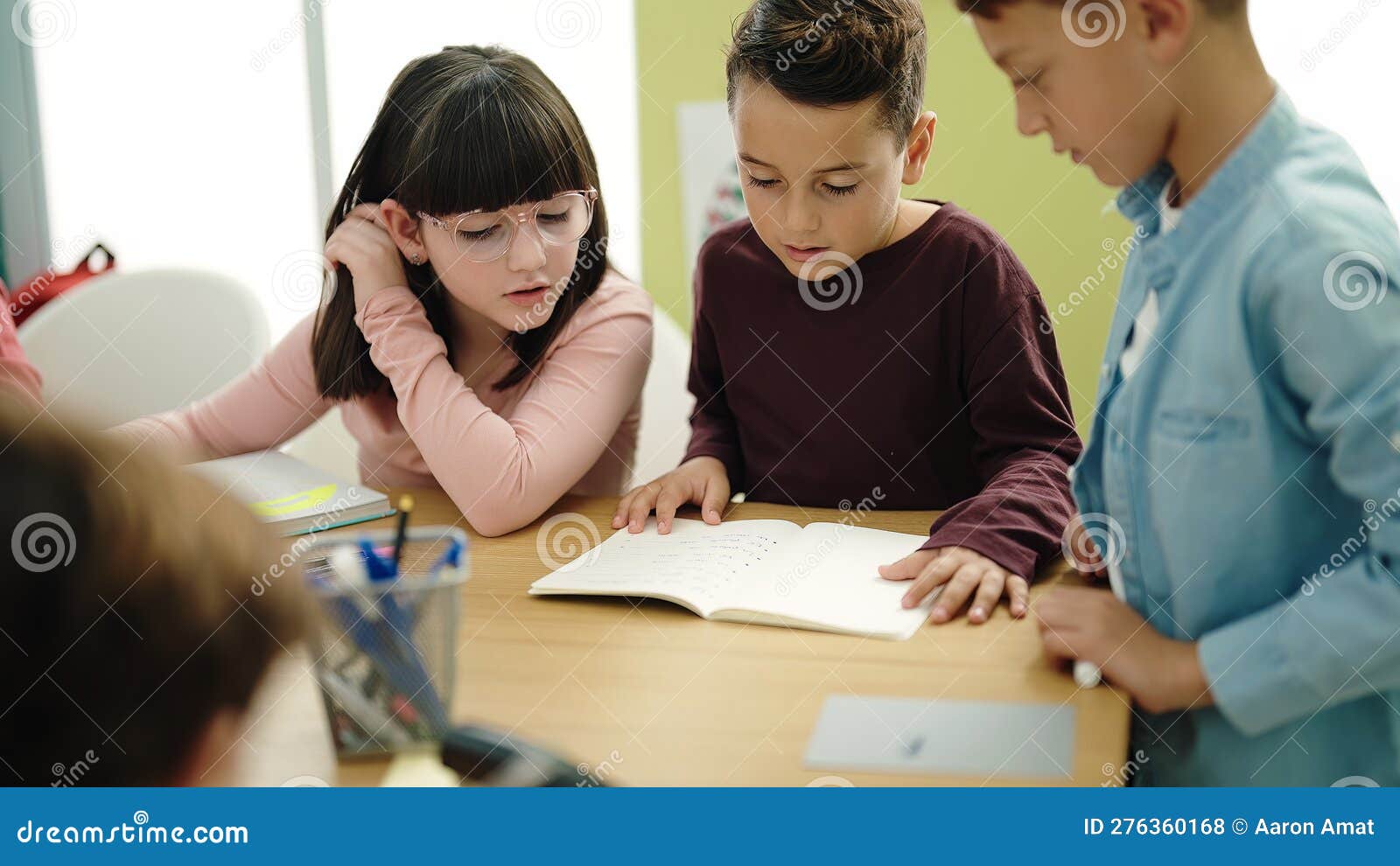 Group of Kids Students Reading Book at Classroom Stock Photo - Image of ...