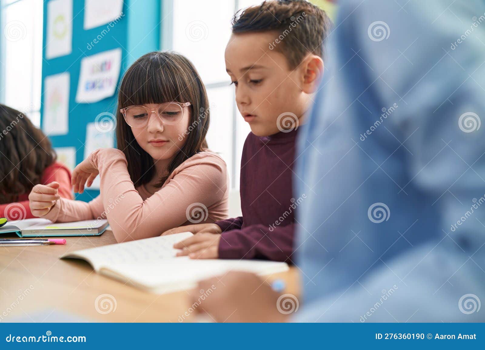 Group of Kids Students Sitting on Table Studying at Classroom Stock ...