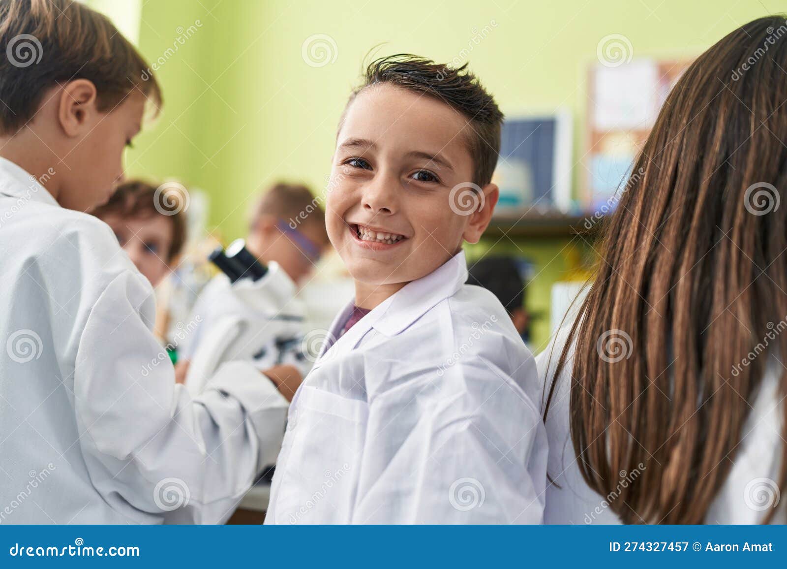 Group of Kids Students Smiling Confident Using Microscope at Laboratory ...