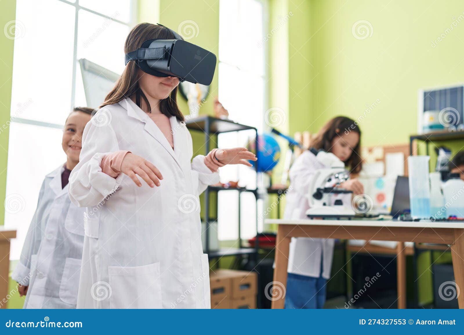 Group of Kids Students Using Virtual Reality Glasses at Laboratory ...