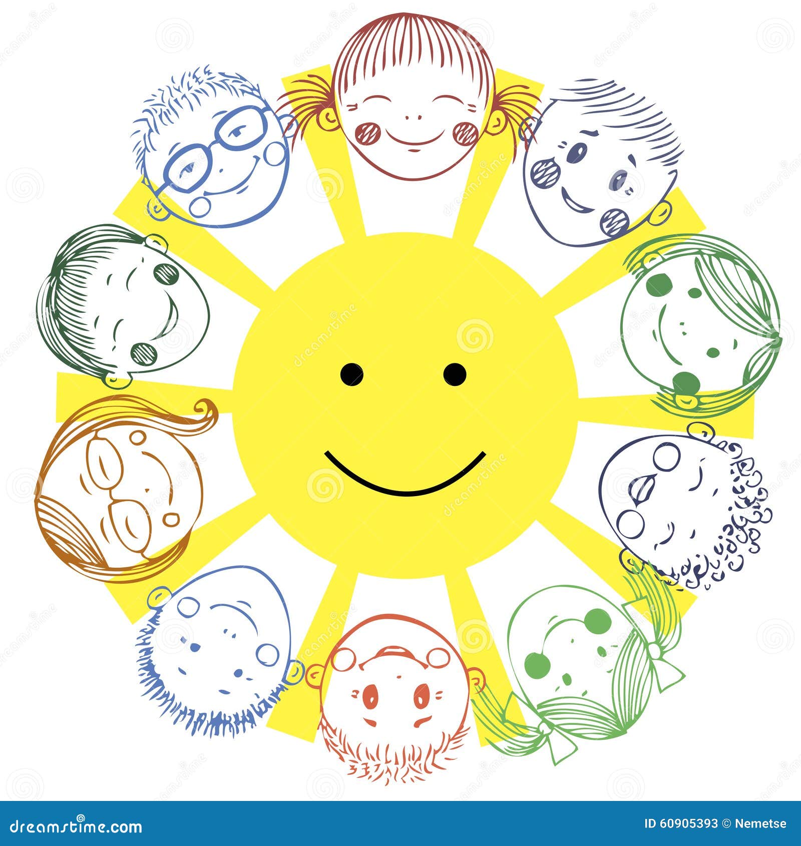 Group of kids with sun stock vector. Illustration of nice - 60905393