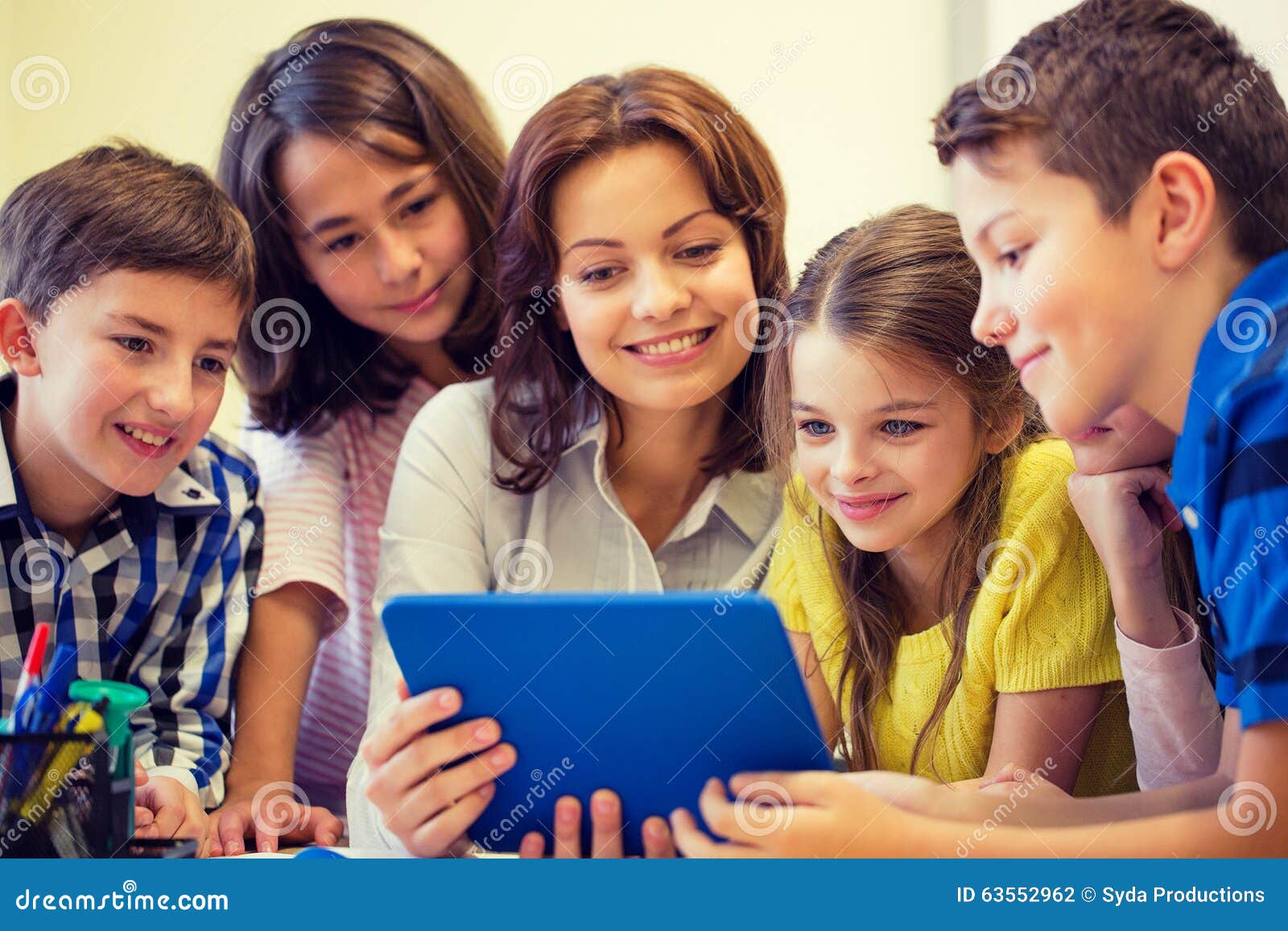 Group of Kids with Teacher and Tablet Pc at School Stock Photo - Image ...