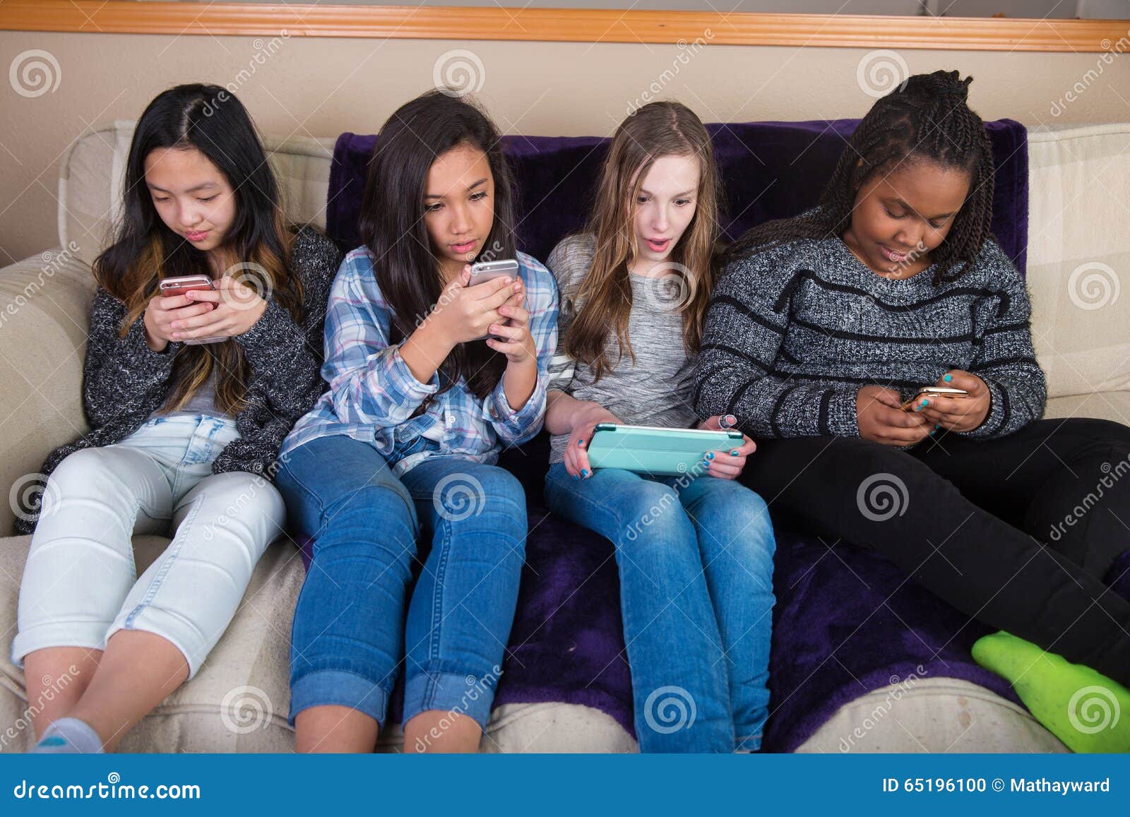 Group of Kids on Their Mobile Device Stock Photo - Image of children ...