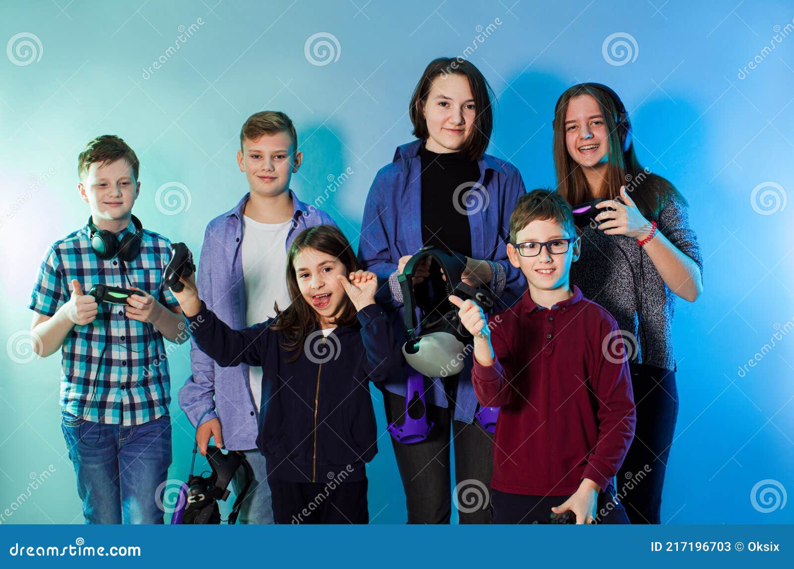 Group of Kids Using a Gaming Gadgets for Virtual Reality Stock Image ...