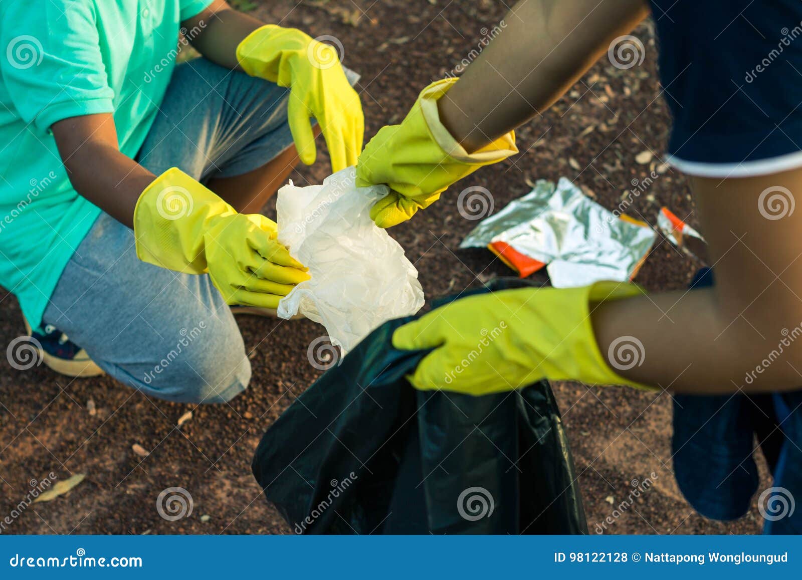 Group of Kids Volunteer Help Garbage Collection Charity. Stock Photo ...
