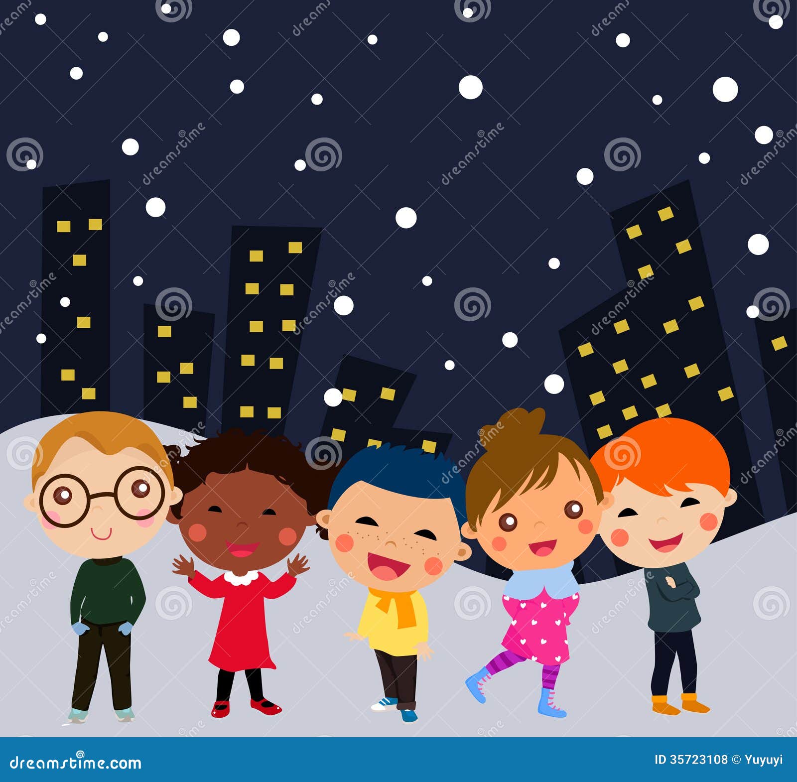 Group of kids,winter stock vector. Illustration of female - 35723108