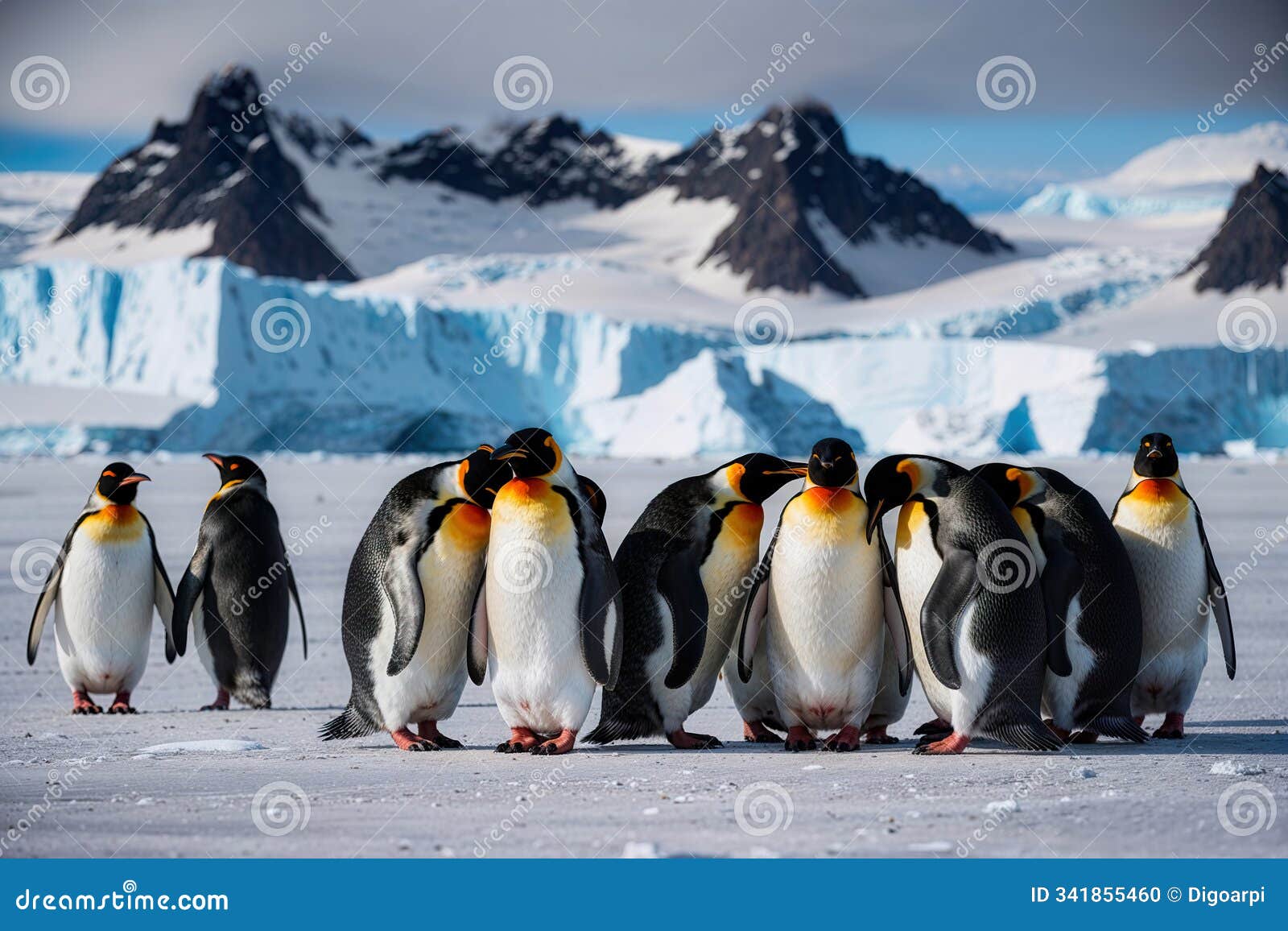 King Penguins Aptenodytes Patagonicus Standing On A Rock, Group Of King ...