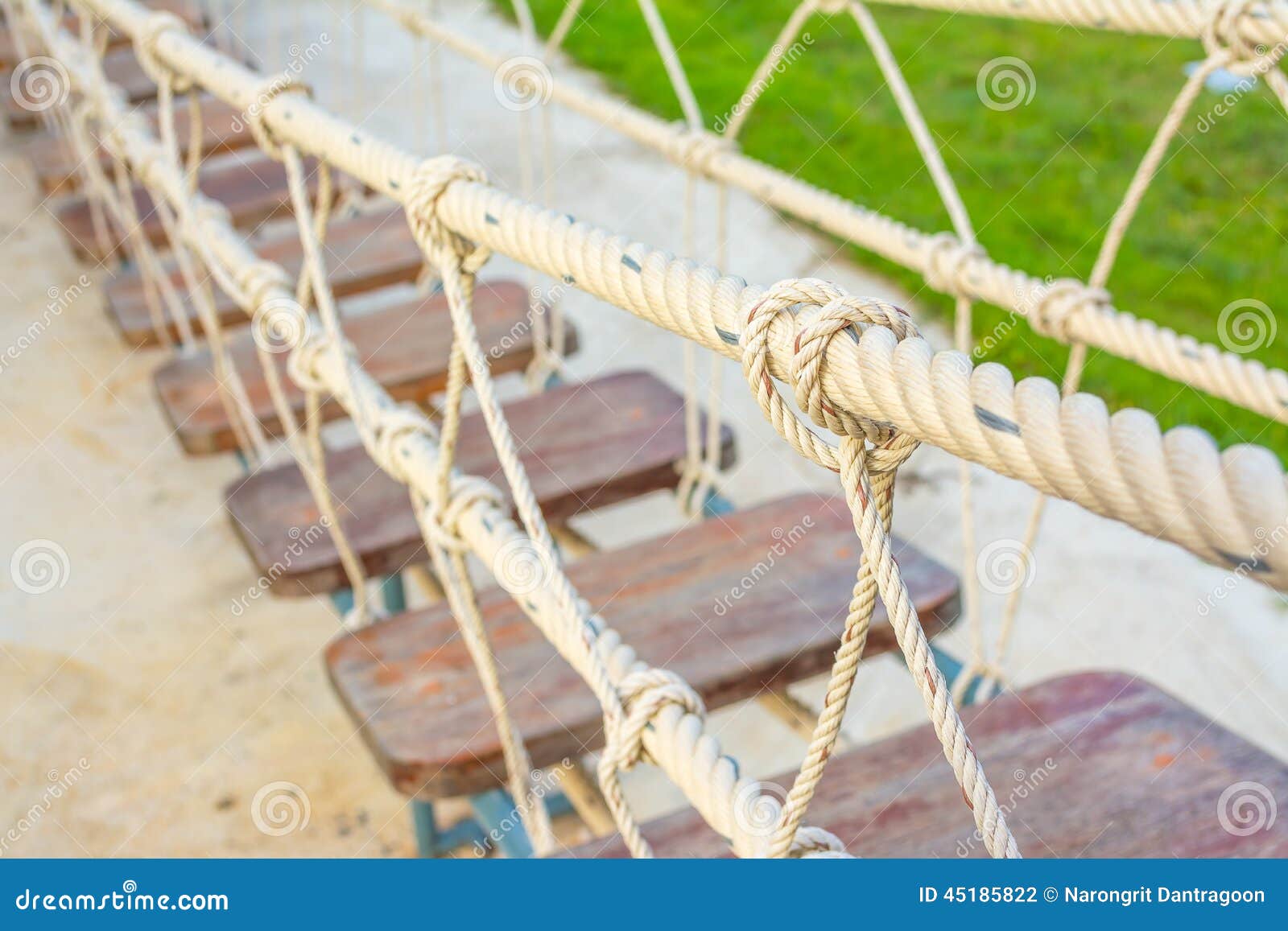 Group Knot of Rope in Wooden Bridge.selective Focus Stock Photo - Image ...