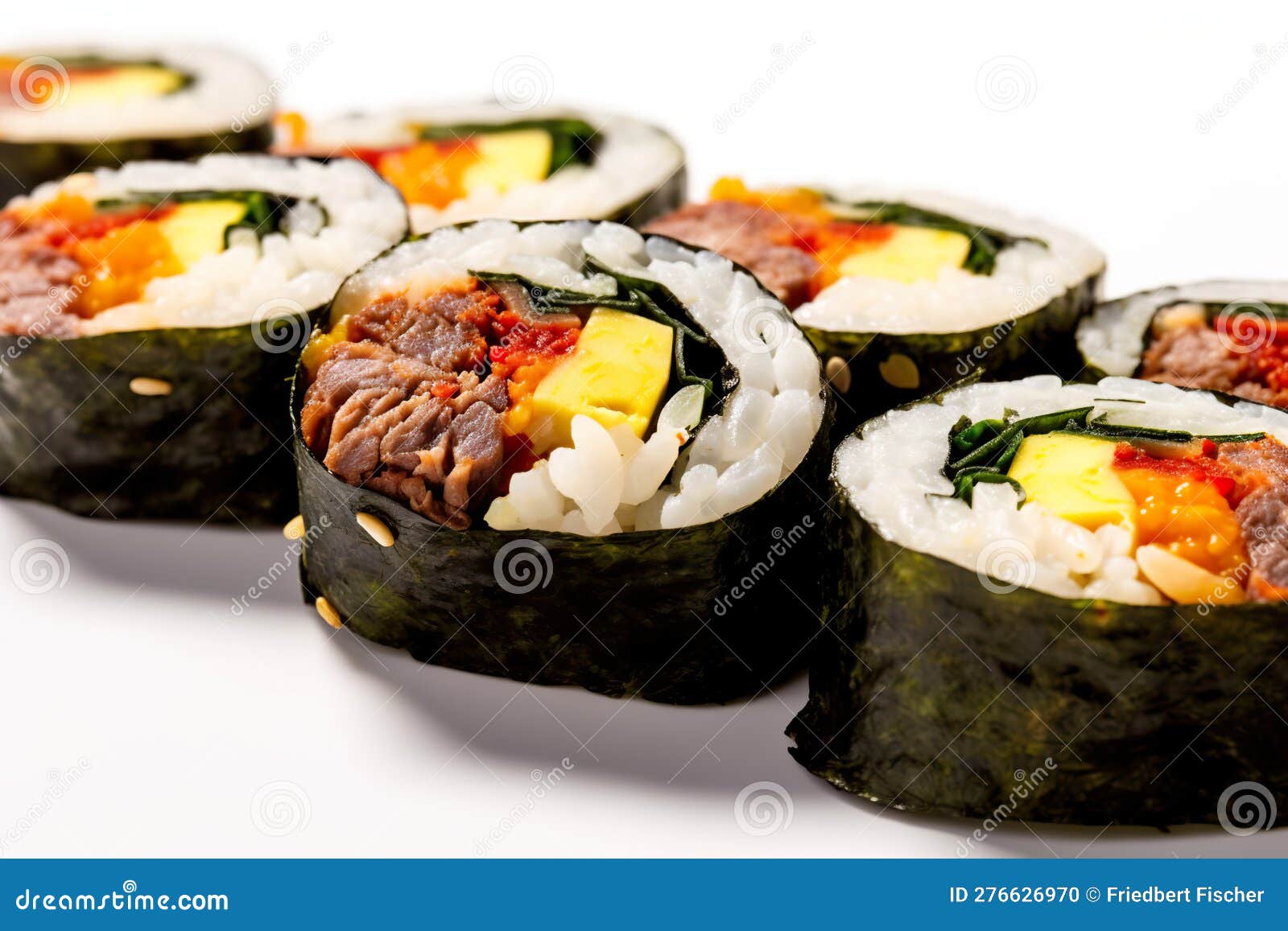 A Group of Korean Gimbap Sushi Rolls on a White Surface. AI Generative ...