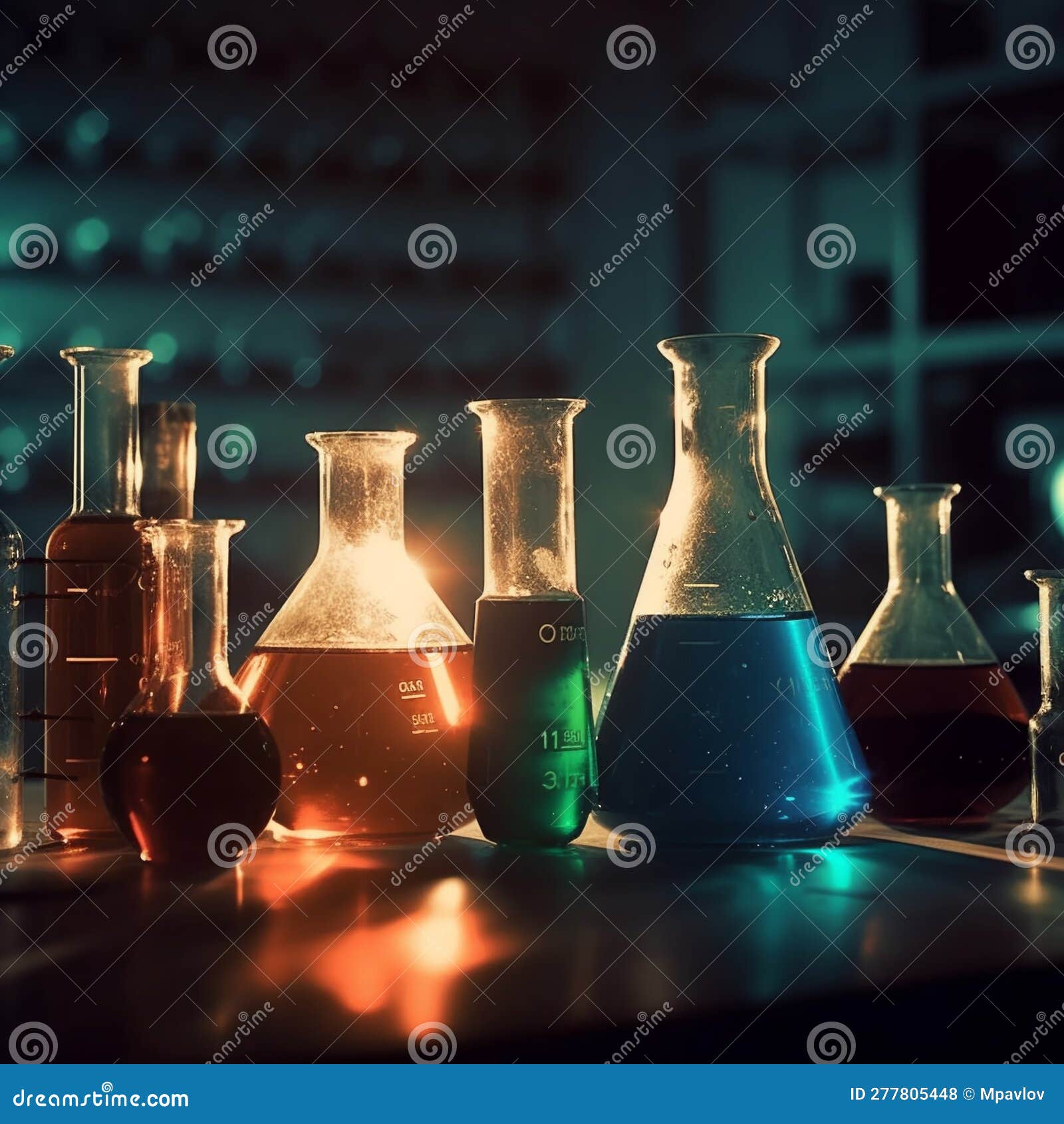 Group of Laboratory Flasks with Colored Liquid Inside Stock ...
