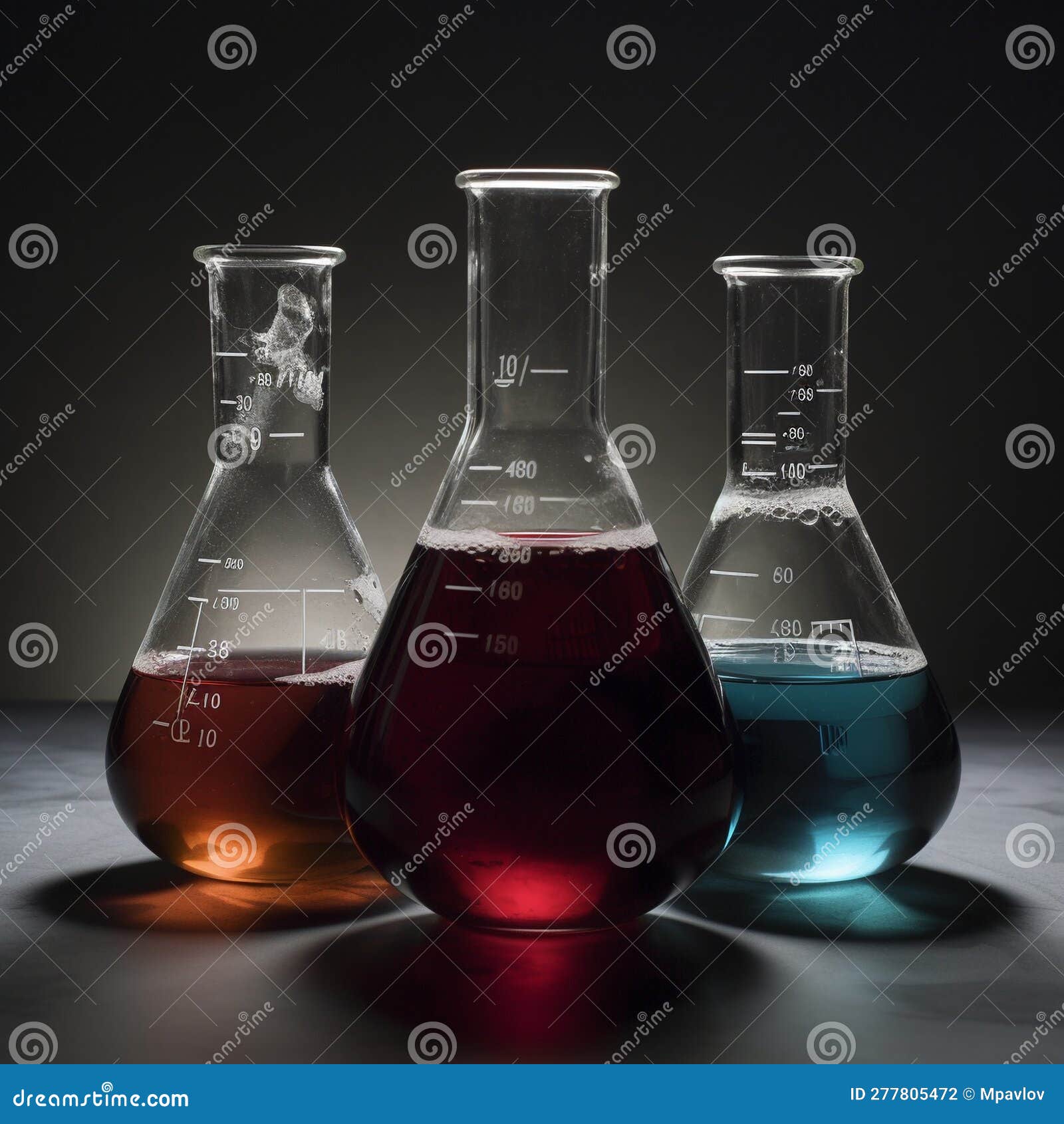 Group of Laboratory Flasks with Colored Liquid Inside Stock ...