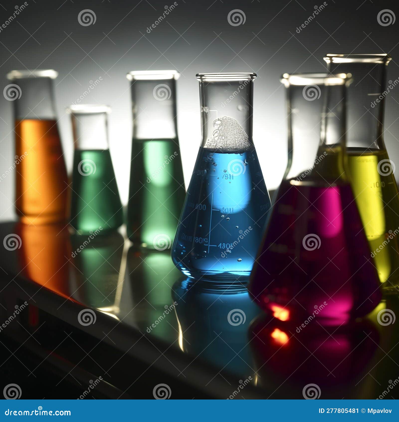 Group of Laboratory Flasks with Colored Liquid Inside Stock ...