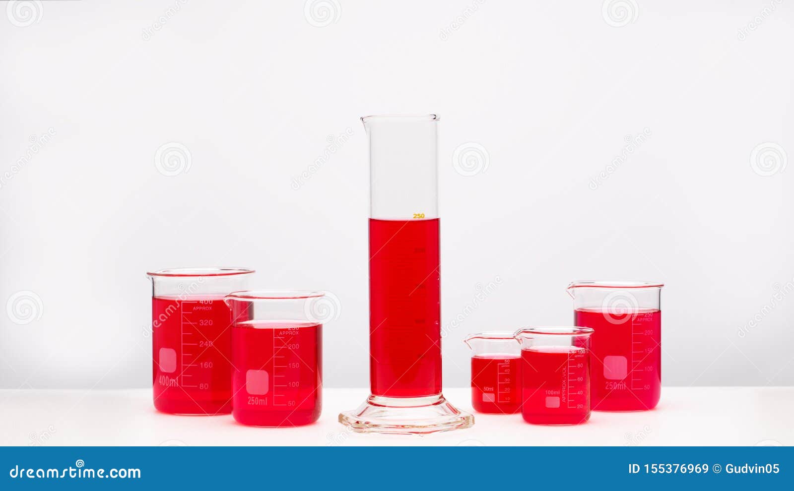 Group of Laboratory Glassware Brightly Colored Liquid. Science Concept ...