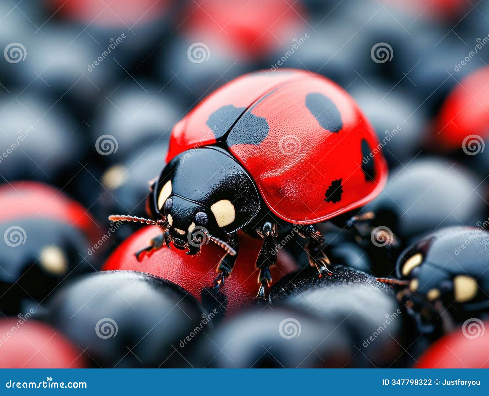 Group of Ladybugs Facing Eye-Shaped Object in Macro Photography Stock ...