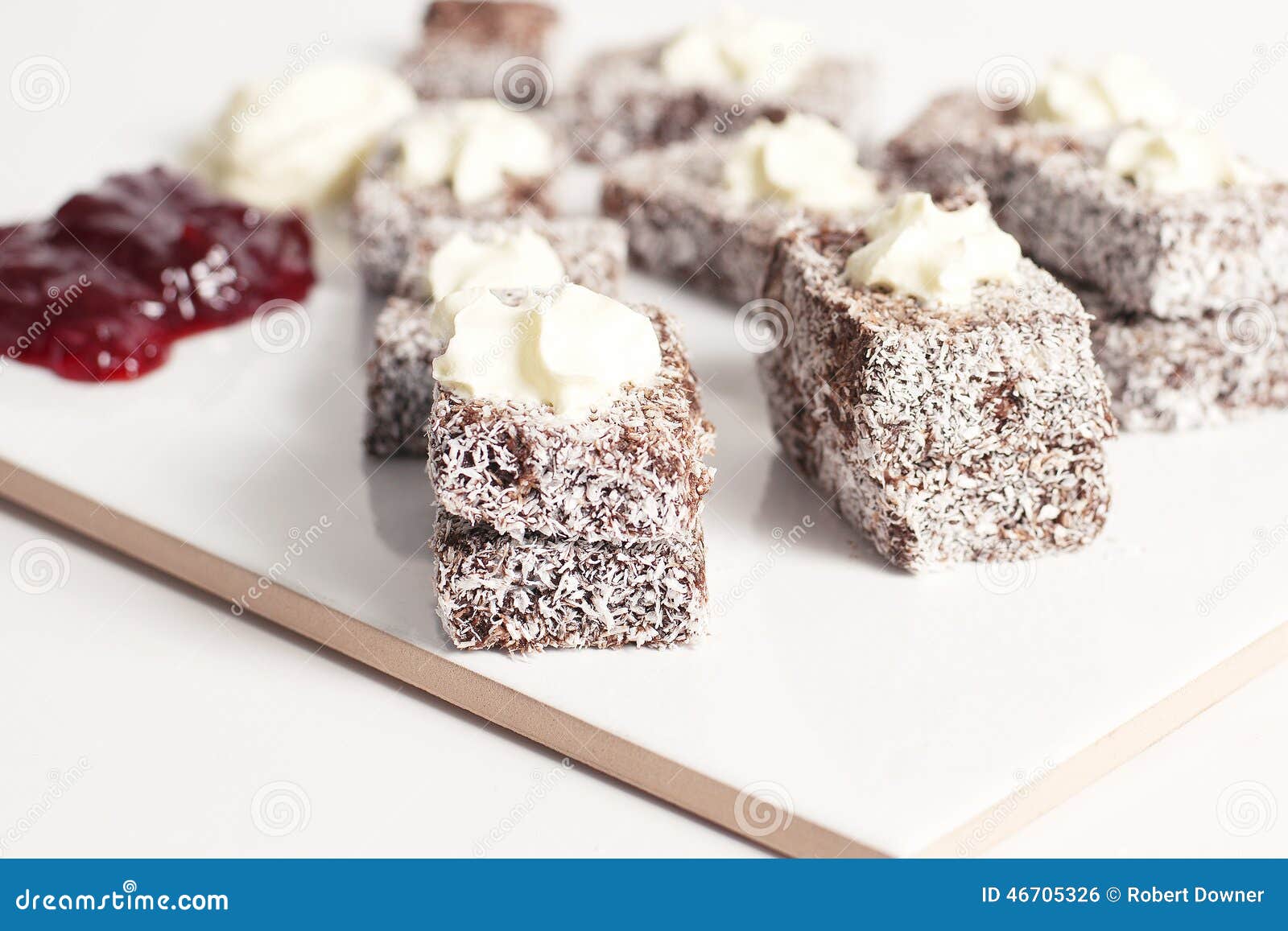 Group of Lamingtons stock photo. Image of lamington, white - 46705326