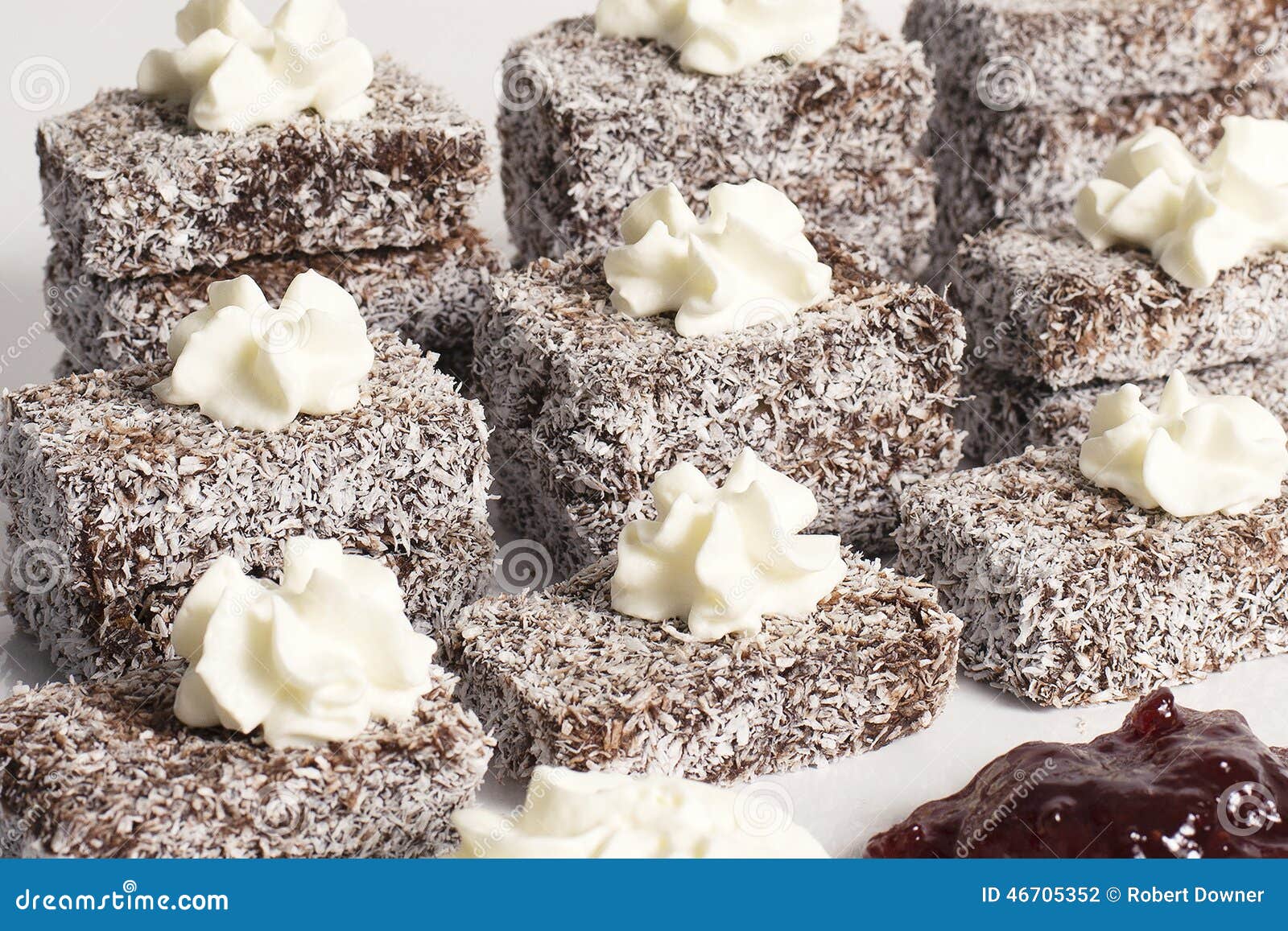 Group of Lamingtons stock photo. Image of lamington, white - 46705352