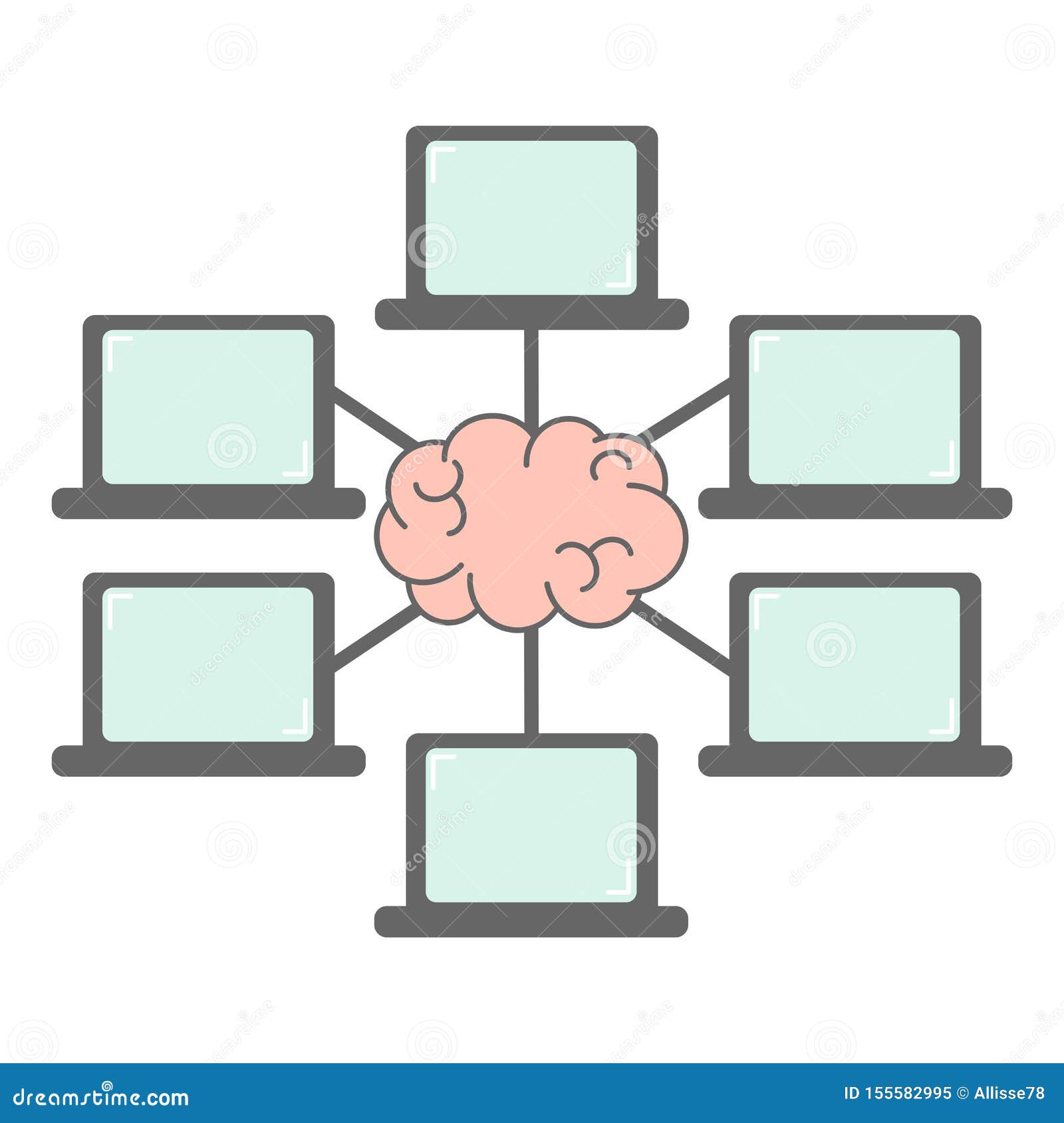 Group of Laptop Connection and Brain Network Communication and Webinar ...