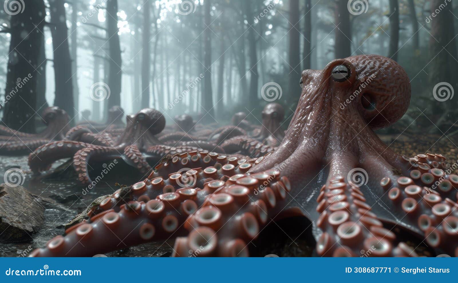 A Group of Large Octopus Tentacles are in a Forest, AI Stock Image ...