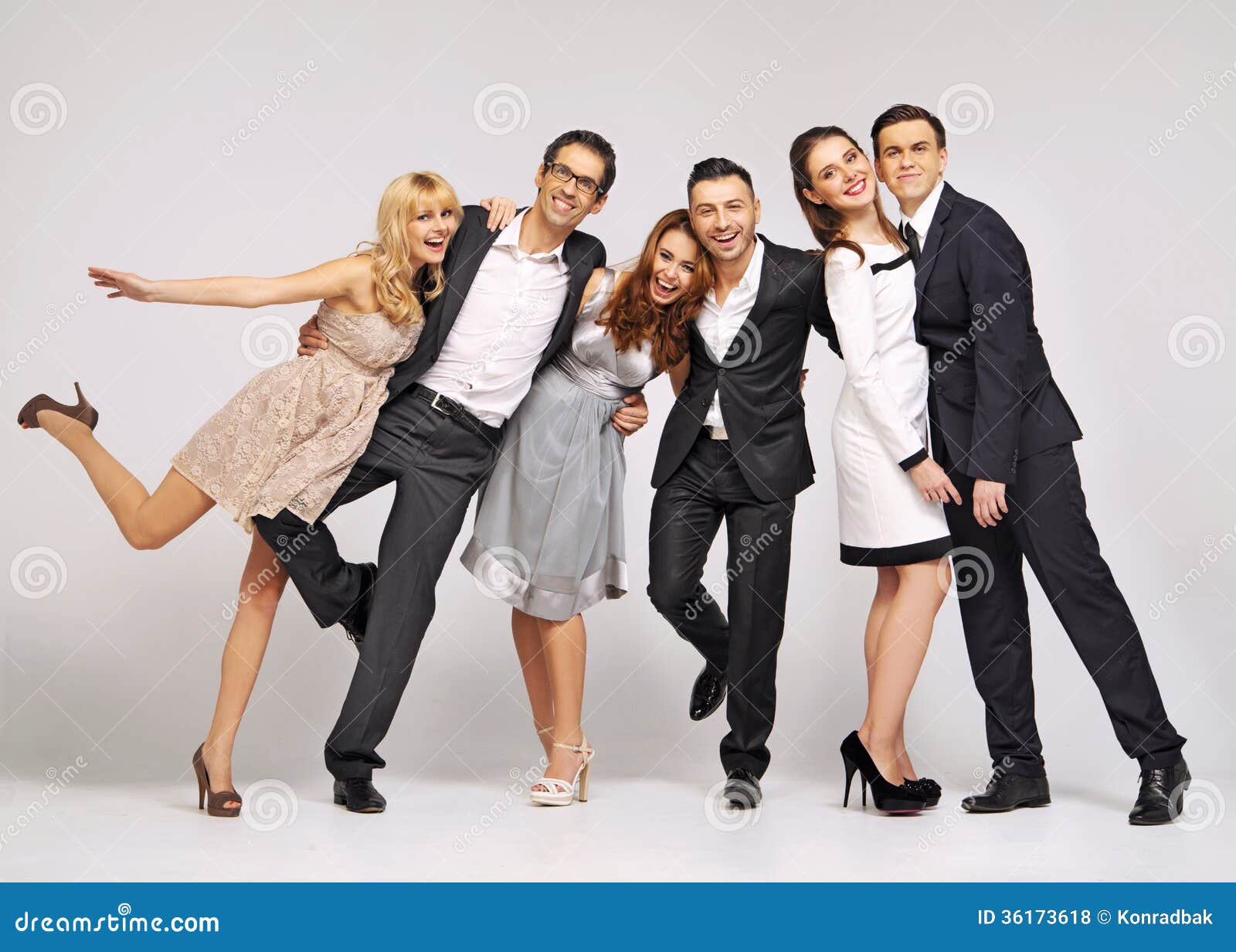 Group of Laughing Friends in Fancy Pose Stock Photo - Image of ...