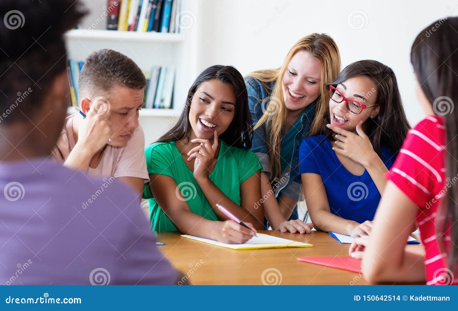 Group of Laughing International Students in Discussion Stock Photo ...