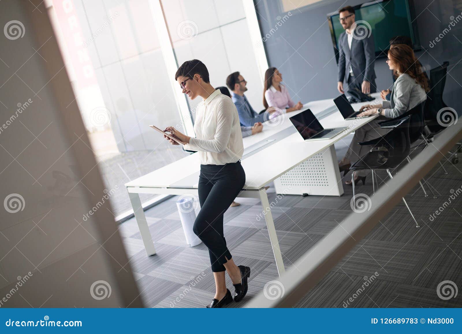 Group of Lawyers Discussing Contract Together in Office Stock Image ...