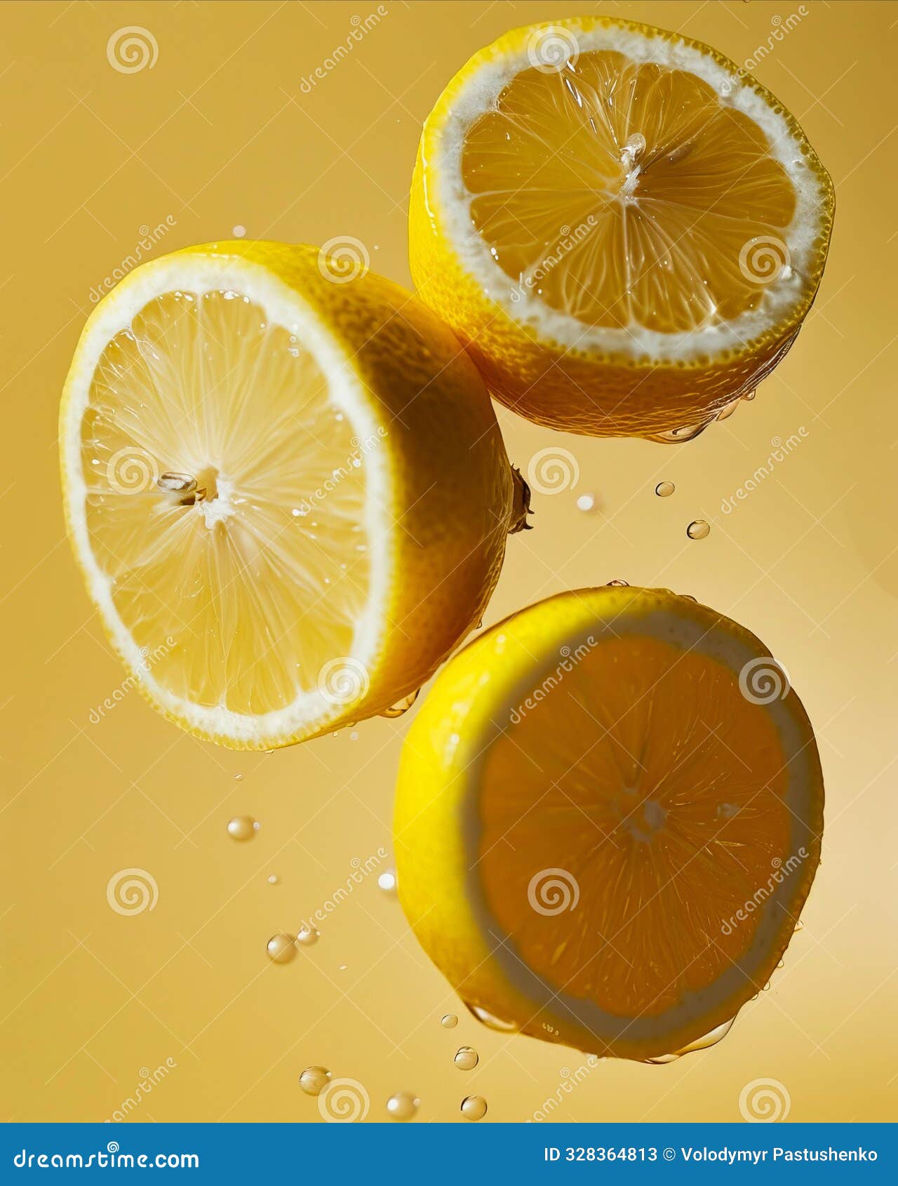 A Group of Lemons Falling into the Air with Water Droplets Stock Image ...