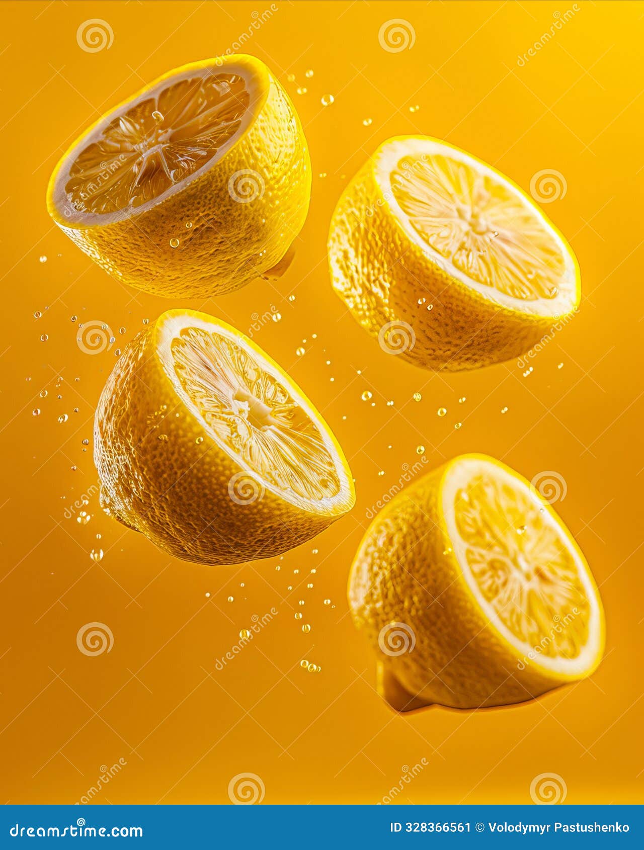 A Group of Lemons Falling into the Air with Water Droplets Stock Image ...