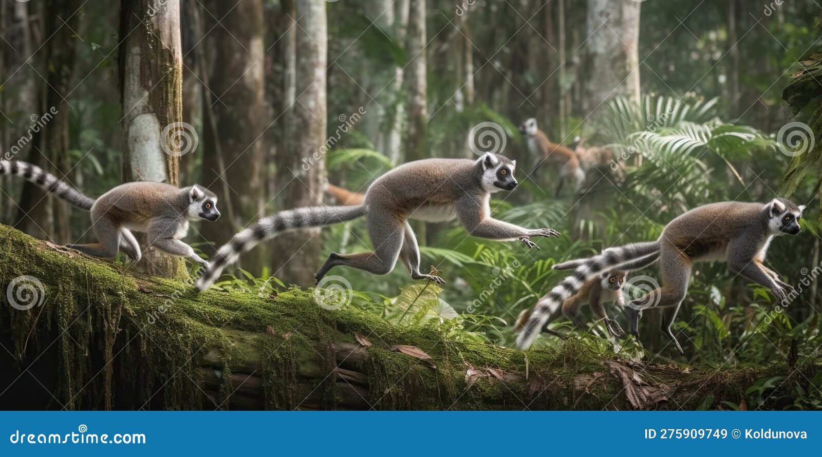 Leaping Lemurs Jumping From The Valley Towards The Jungle Stock Image ...