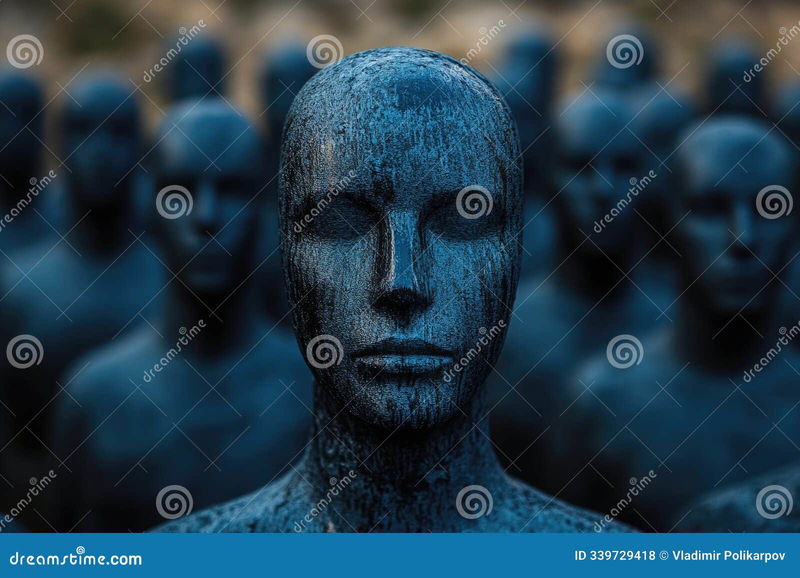 A Group of Life-sized Statues of Men in Various Poses, All Made of Blue ...