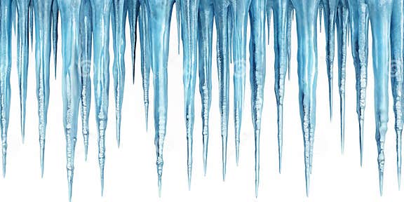 Group of Light Blue Realistic Icicles of Different Lengths Connected at ...