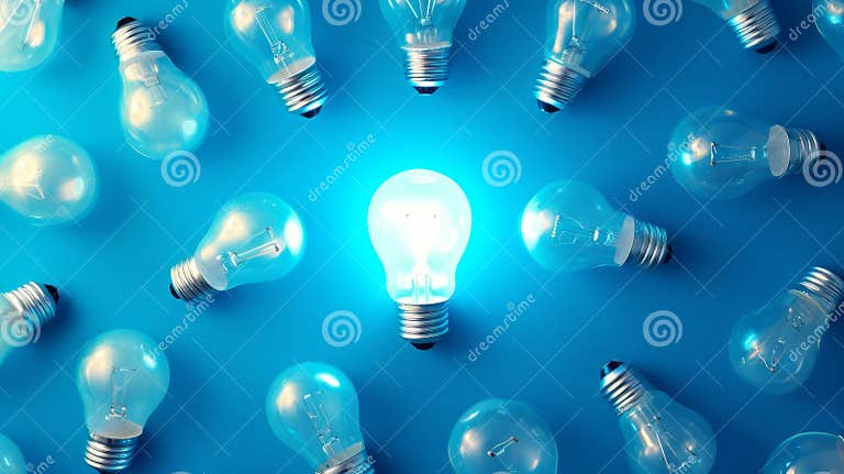 Group of Light Bulbs on Blue Surface, Energy-Efficient Lighting ...
