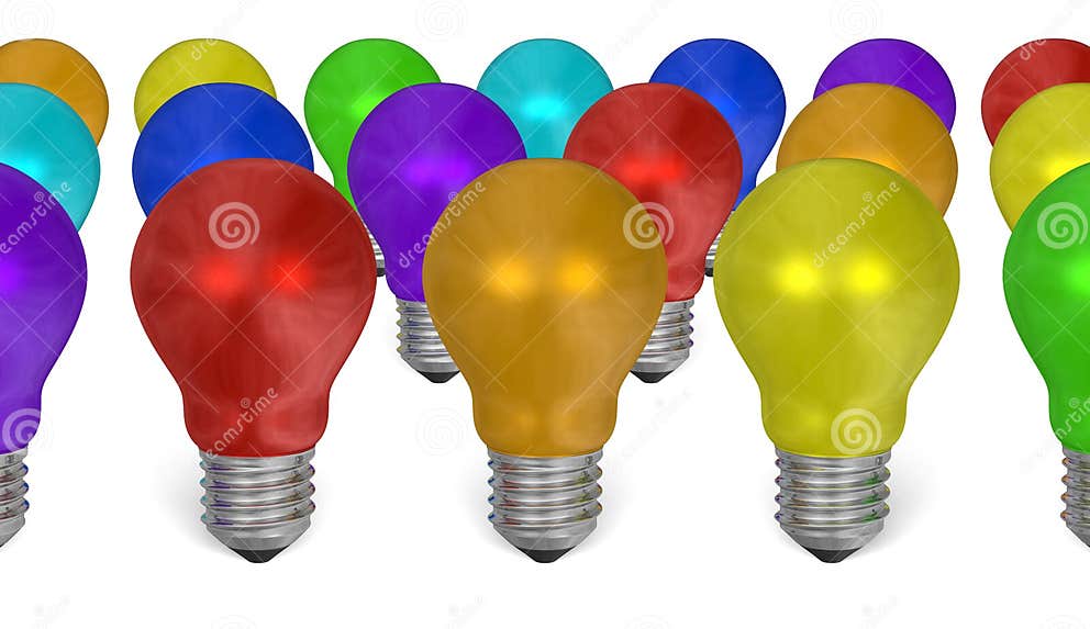 Group of Light Bulbs of Different Colors Stock Illustration ...