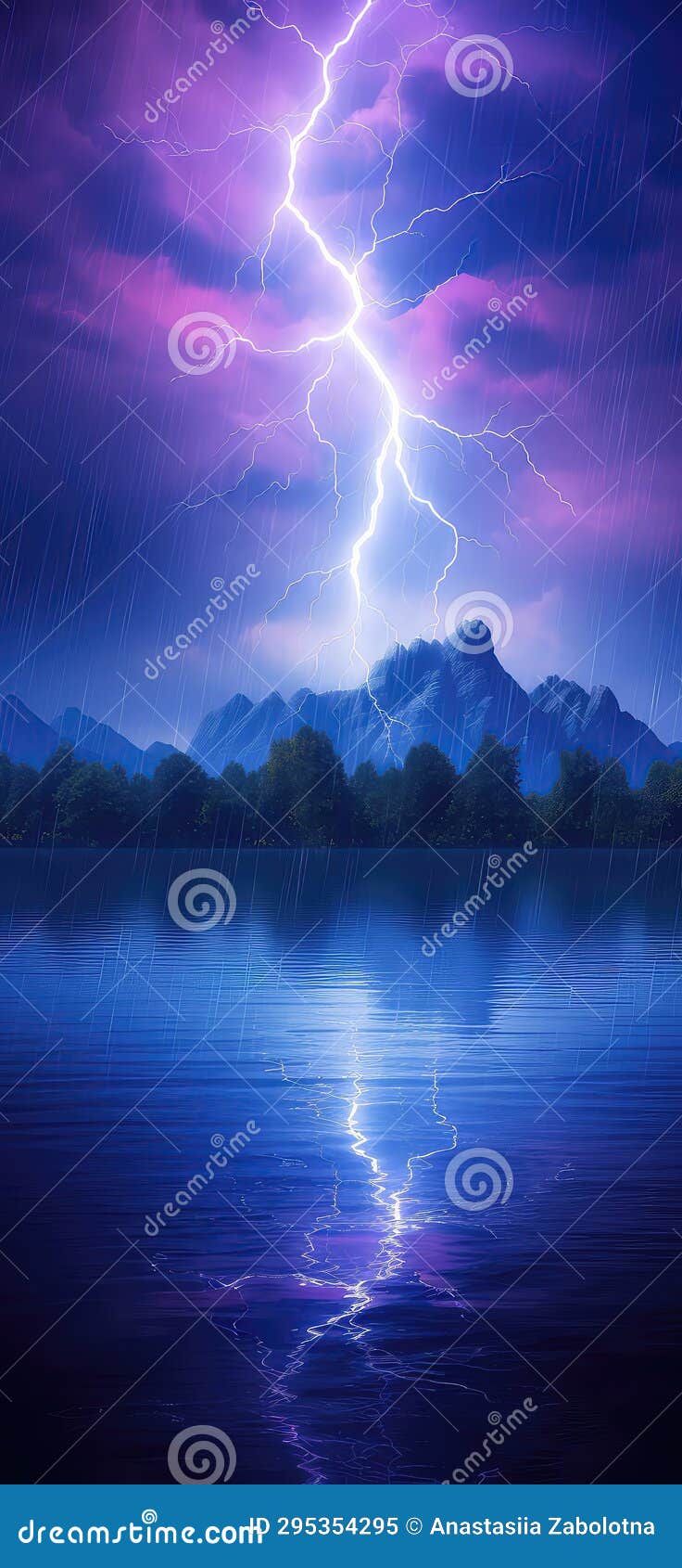 Group of Lightning Strikes Over Lake, Purple Lighting Stock ...