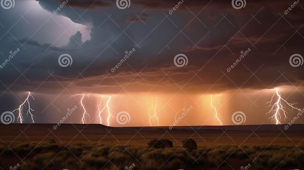 A Group of Lightning Strikes in the Sky Above a Field Stock Image ...
