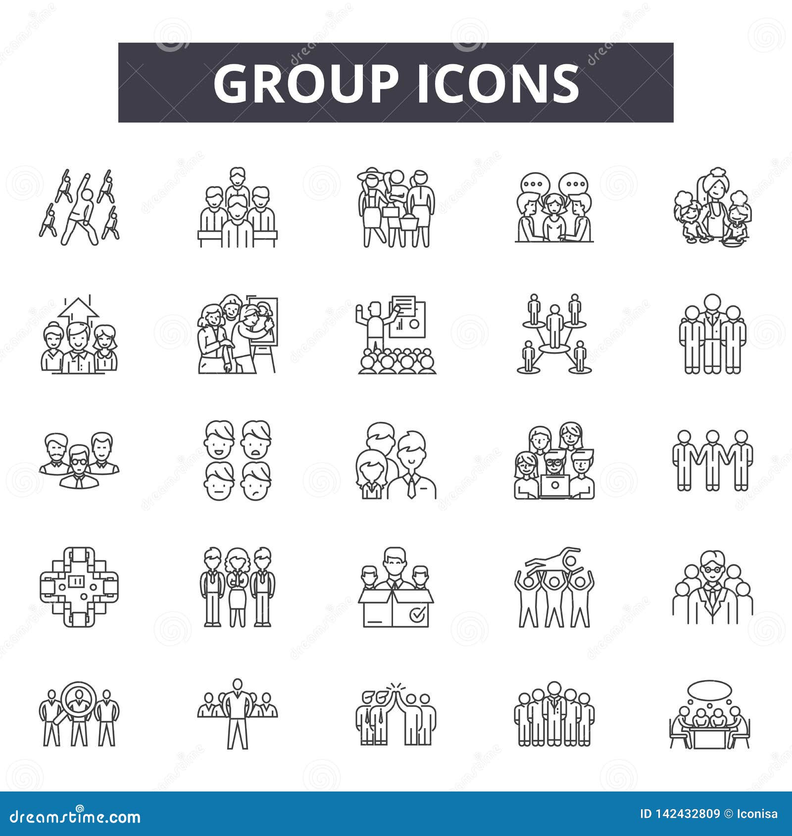 Group Line Icons for Web and Mobile Design. Editable Stroke Signs ...
