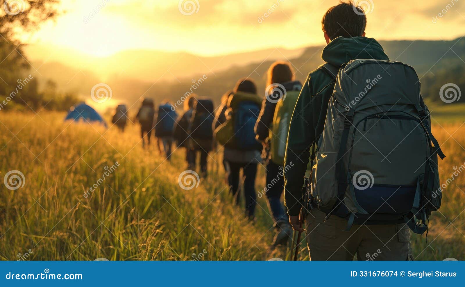 A Group of a Line Up with People Walking in the Grass, AI Stock Photo ...
