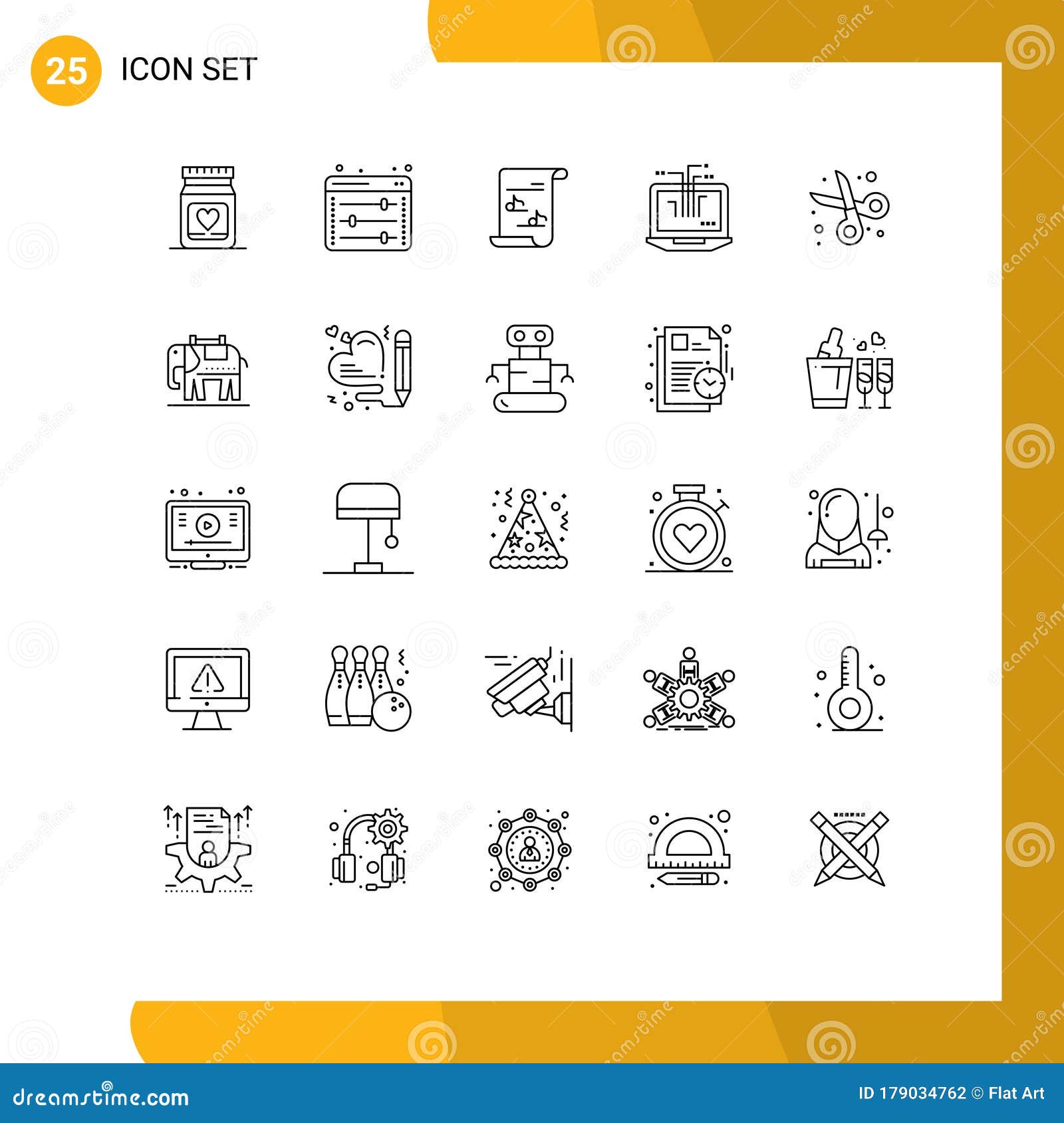 Group of 25 Lines Signs and Symbols for Cut, Hardware, File, Laptop ...