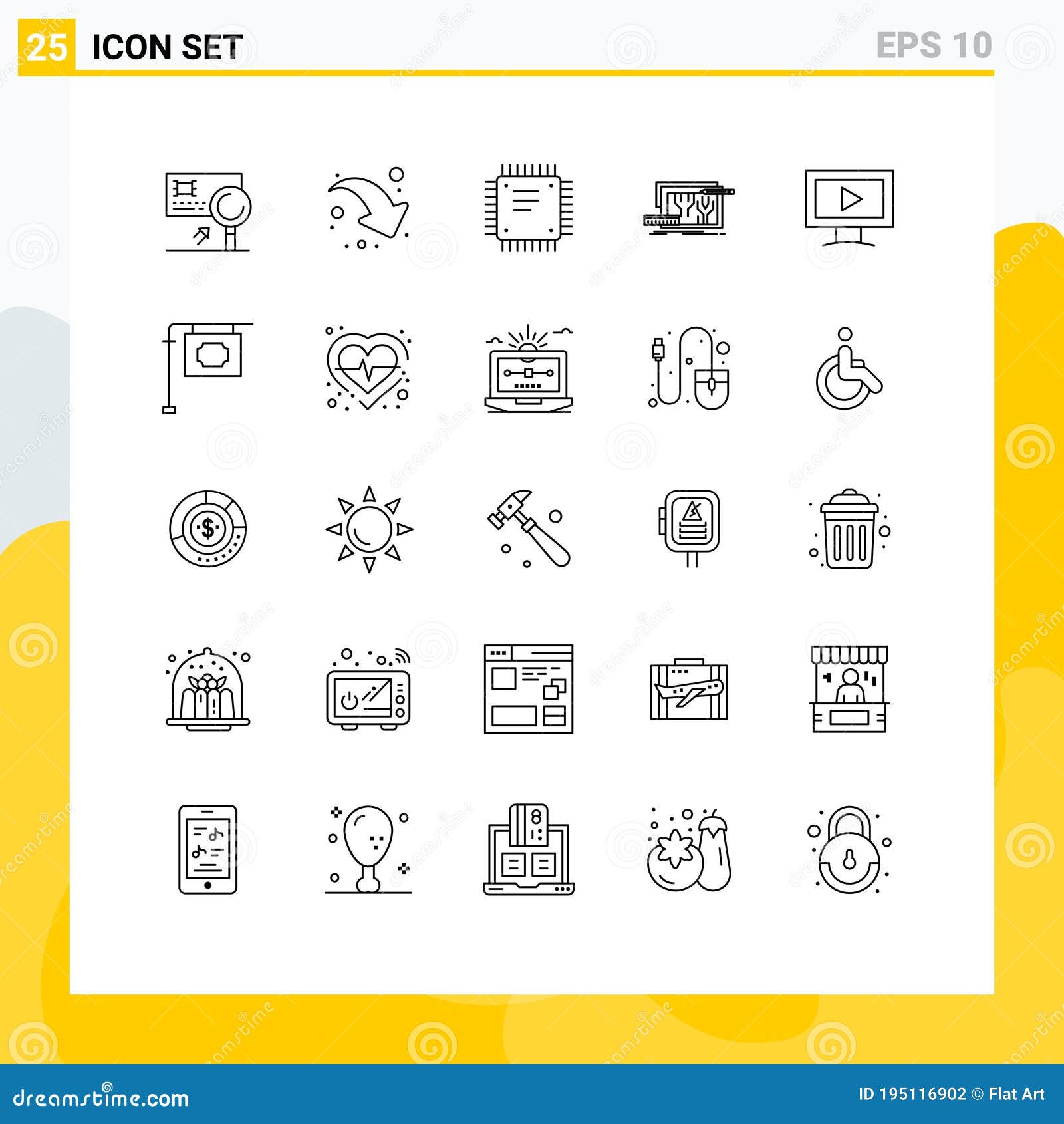 Group of 25 Lines Signs and Symbols for Engineering, Circuit, Chip ...