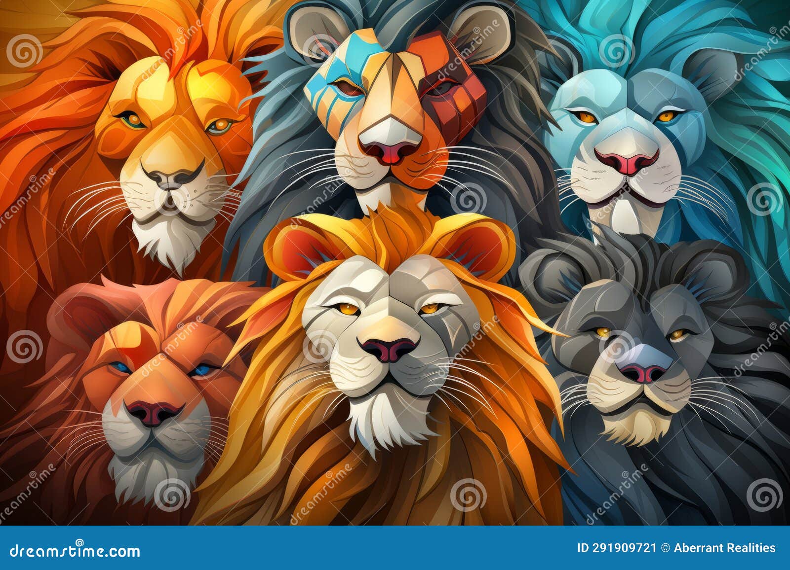 A Group of Lion Heads with Different Colors Stock Illustration ...