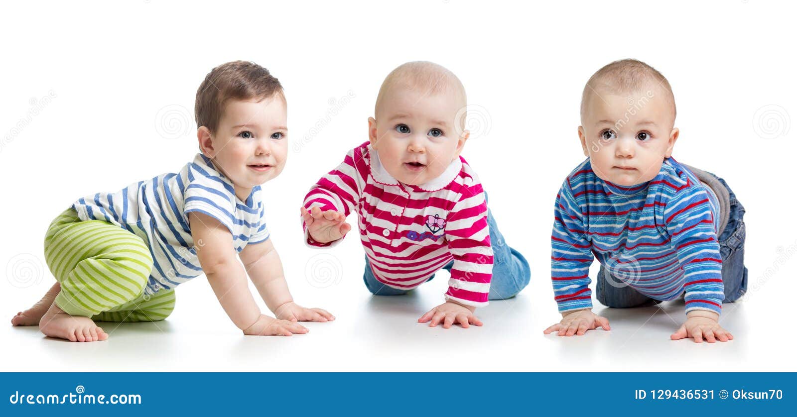 Group of Little Babies Crawling on Floor. Isolated on White. Stock ...