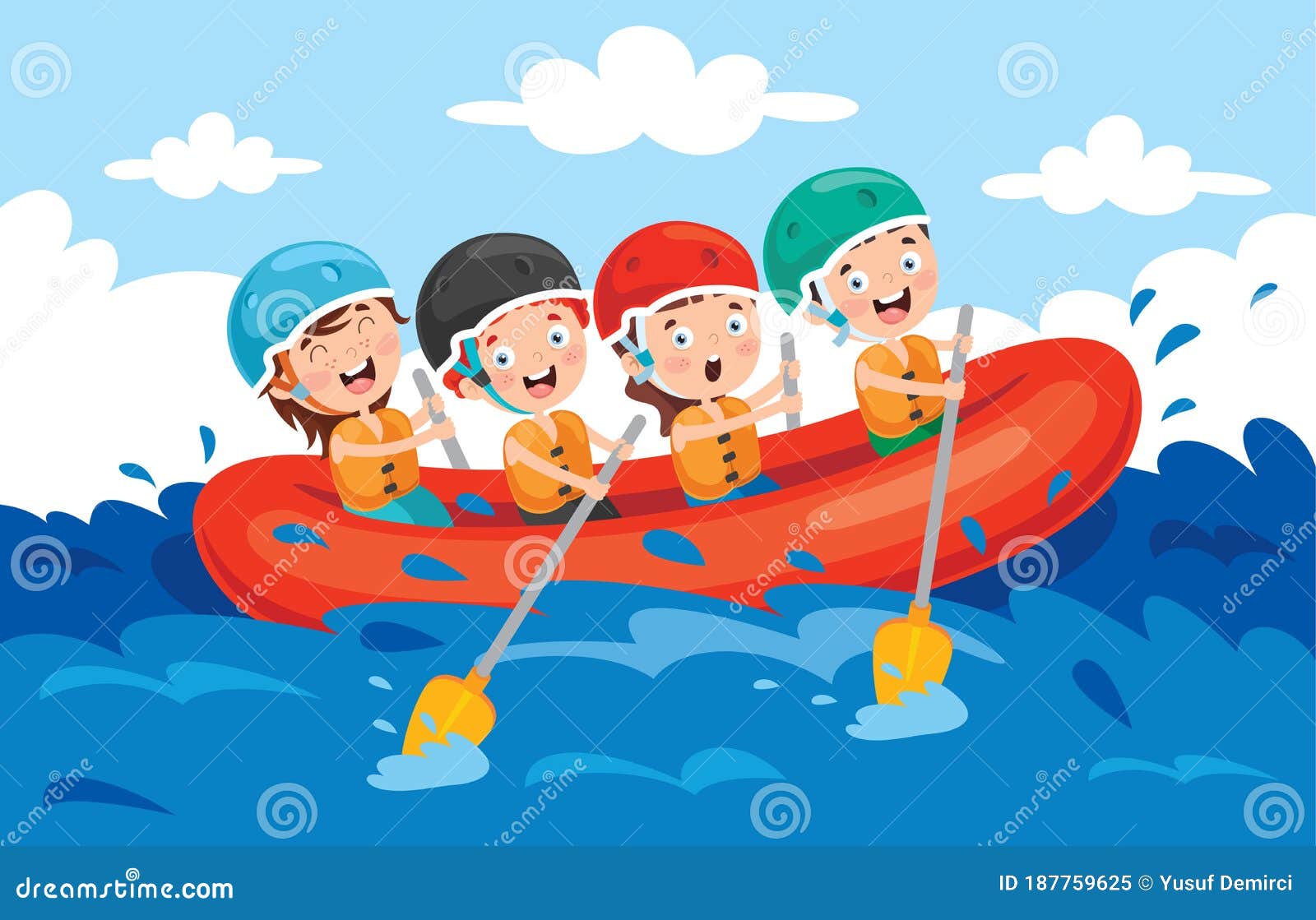 Group of Little Children Rafting Stock Vector - Illustration of nature ...