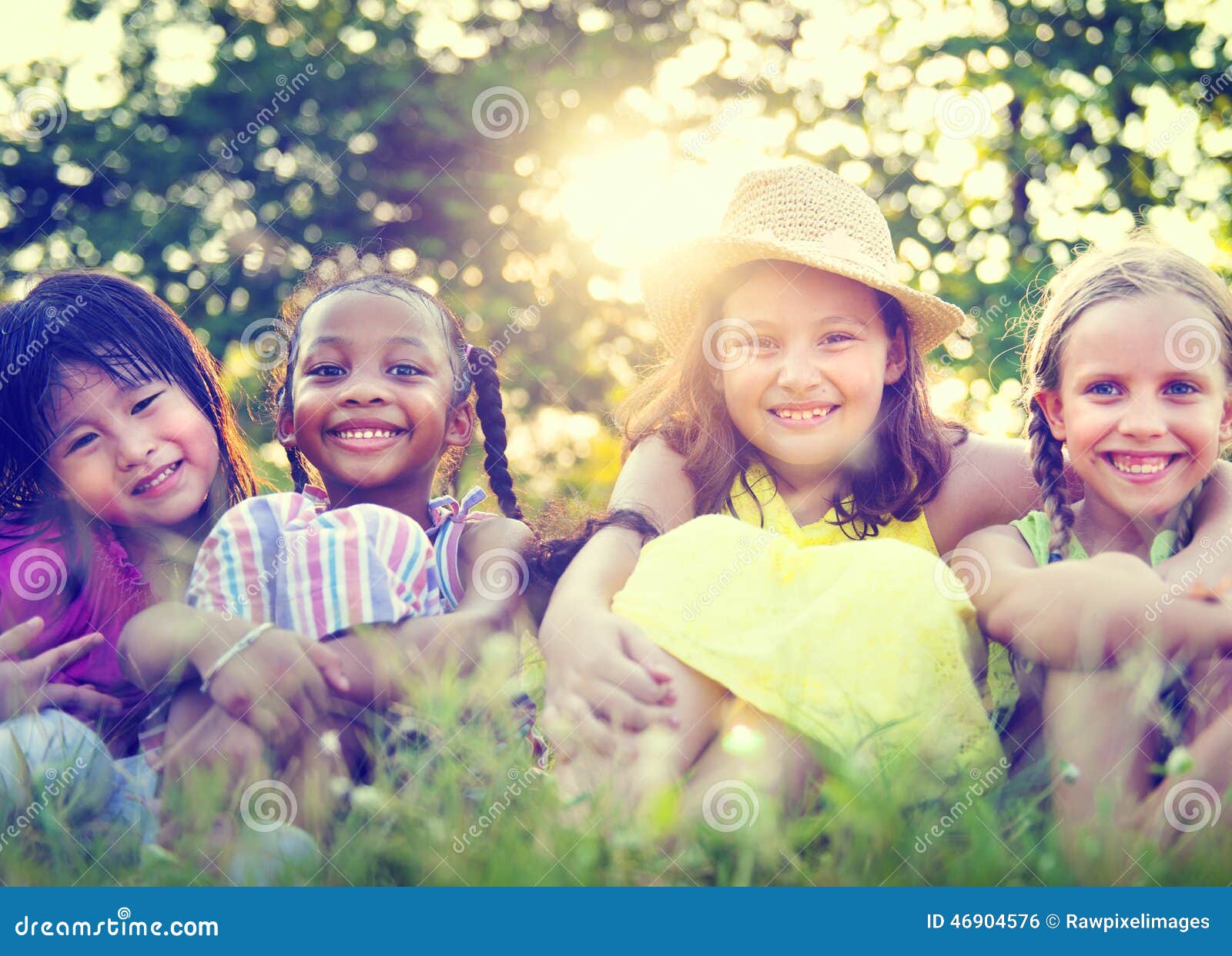 Group of Little Girls Smiling Park Concept Stock Photo - Image of ...