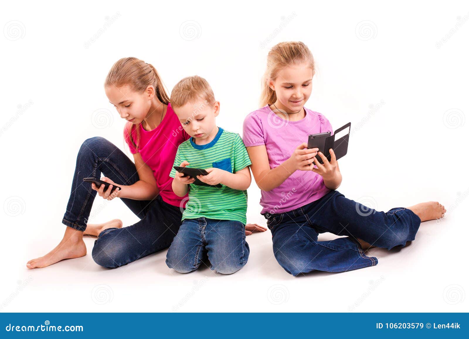 Group of Little Kids Using Electronic Devices Stock Image - Image of ...